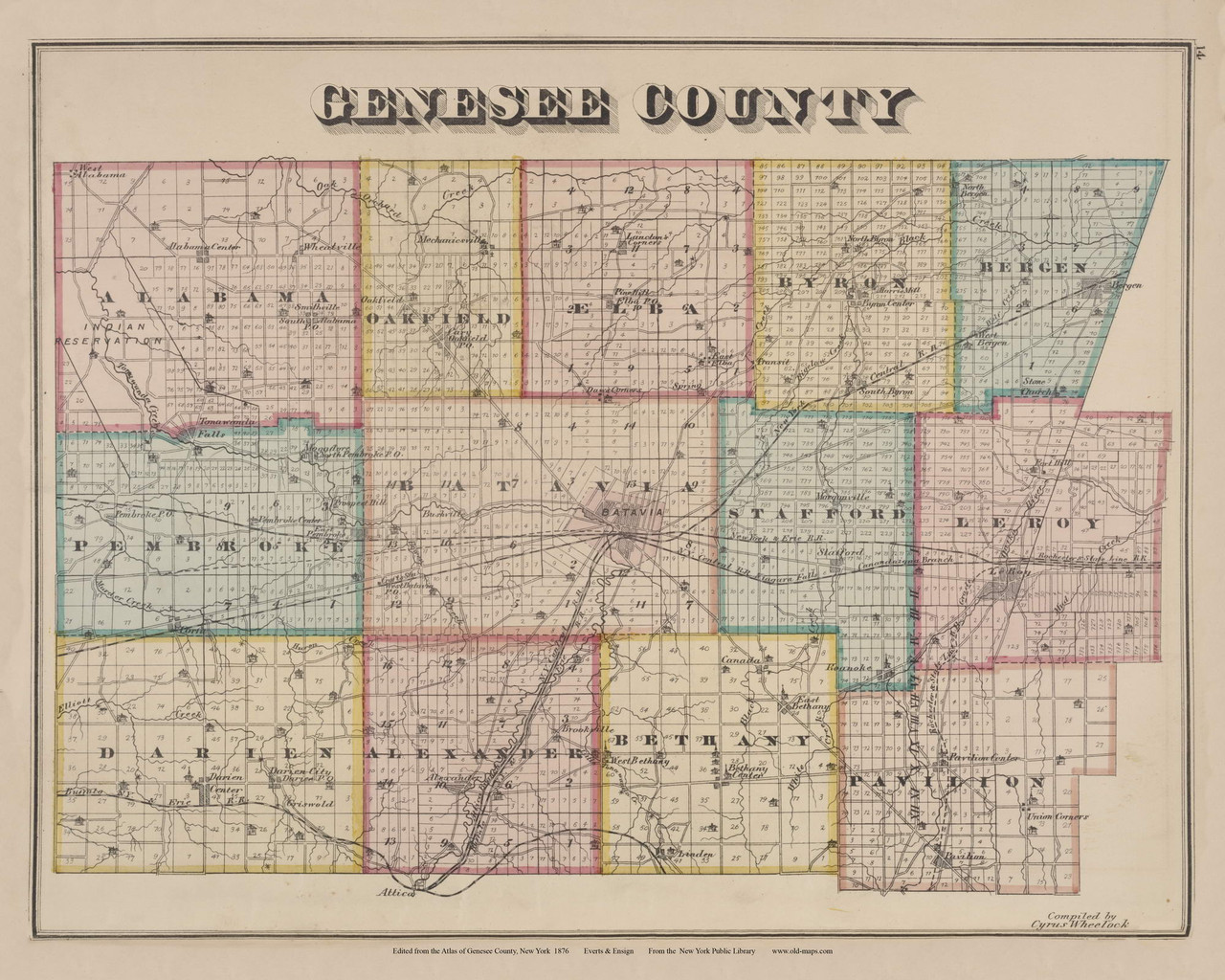 Genesee County #014, New York 1876 Old Map Reprint - Genesee Co. - OLD MAPS