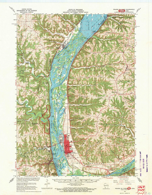 Prairie Du Chien, Wisconsin 1967 (1969) USGS Old Topo Map Reprint 15x15 ...