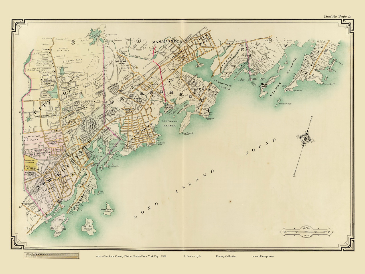 New Rochelle and Mamaroneck, New York 1908 - Old Town Map Reprint ...