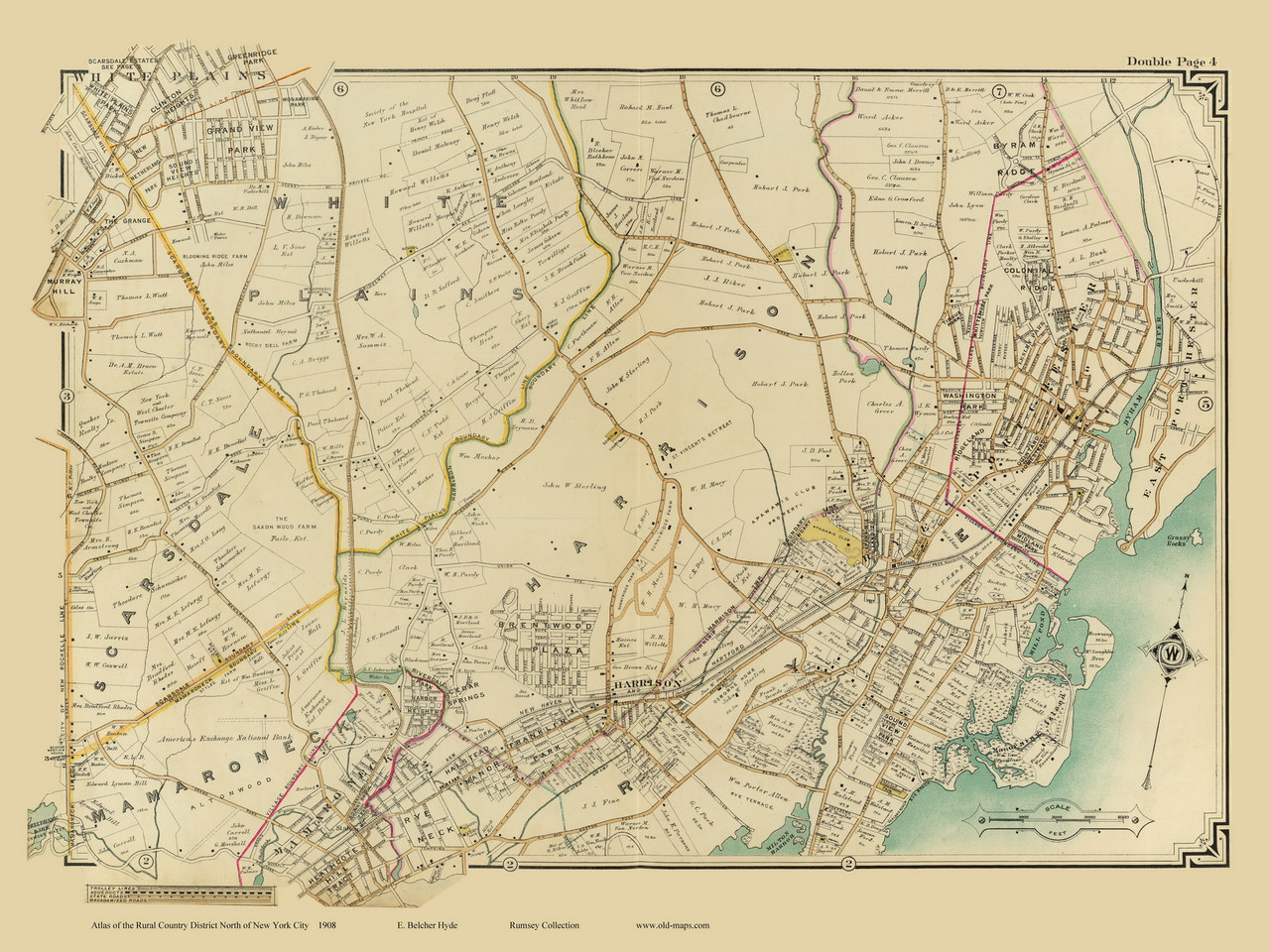 Scarsdale, Harrison, White Plains and Rye, New York 1908 - Old Town Map ...
