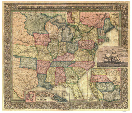 USA 1855 Railroad Map W. Williams - Old Map Reprint USA RR Map - OLD MAPS