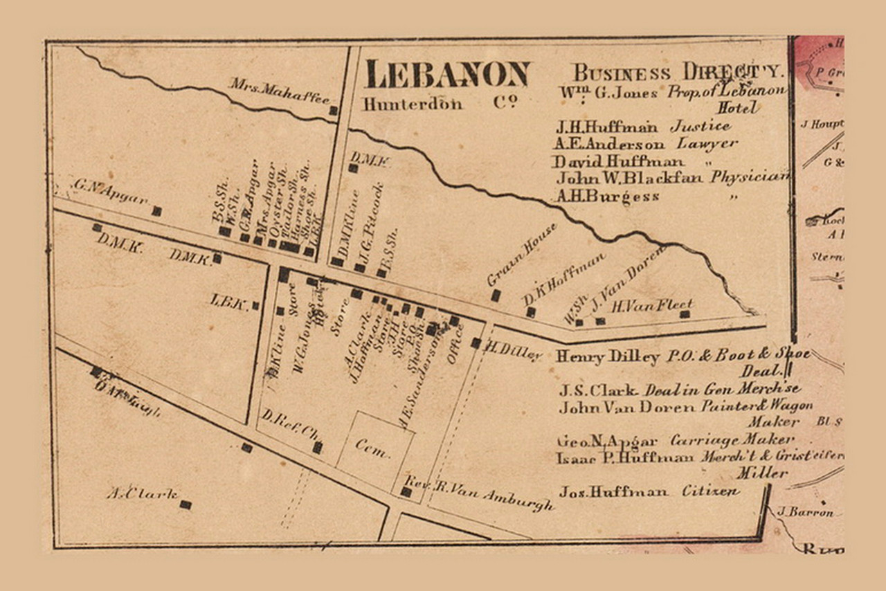 Lebanon Village New Jersey 1860 Old Town Map Custom Print