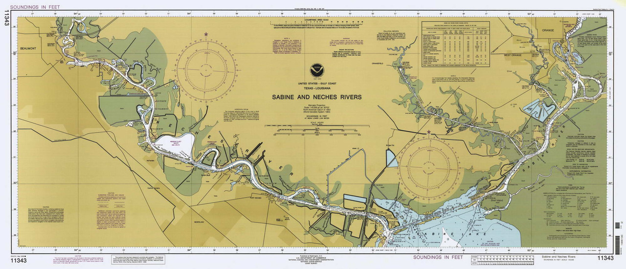 Sabine and Neches Rivers 1996 - Old Map Nautical Chart AC Harbors 11343 ...