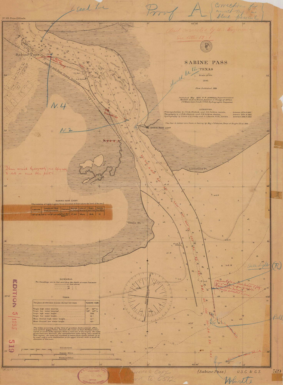 Sabine Pass 1895 - Old Map Nautical Chart AC Harbors 519 - Texas - OLD MAPS