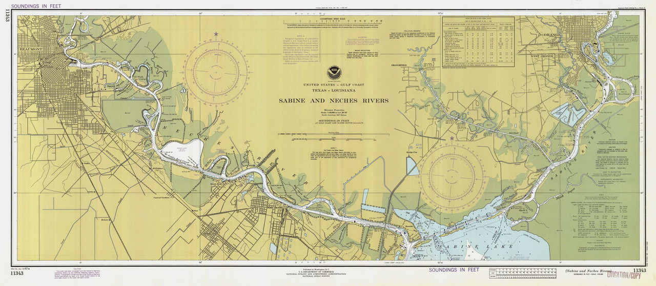 Sabine and Neches Rivers 1980 - Old Map Nautical Chart AC Harbors 11343 ...
