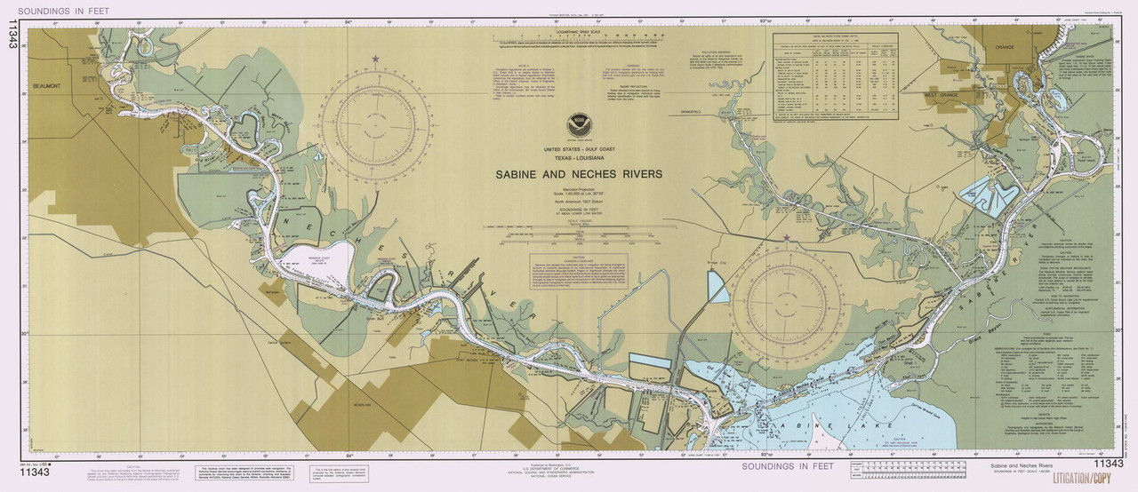 Sabine and Neches Rivers 1985 - Old Map Nautical Chart AC Harbors 11343 ...