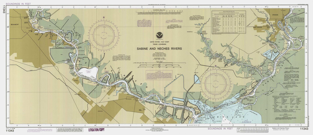 Sabine and Neches Rivers 1990 - Old Map Nautical Chart AC Harbors 11343 ...