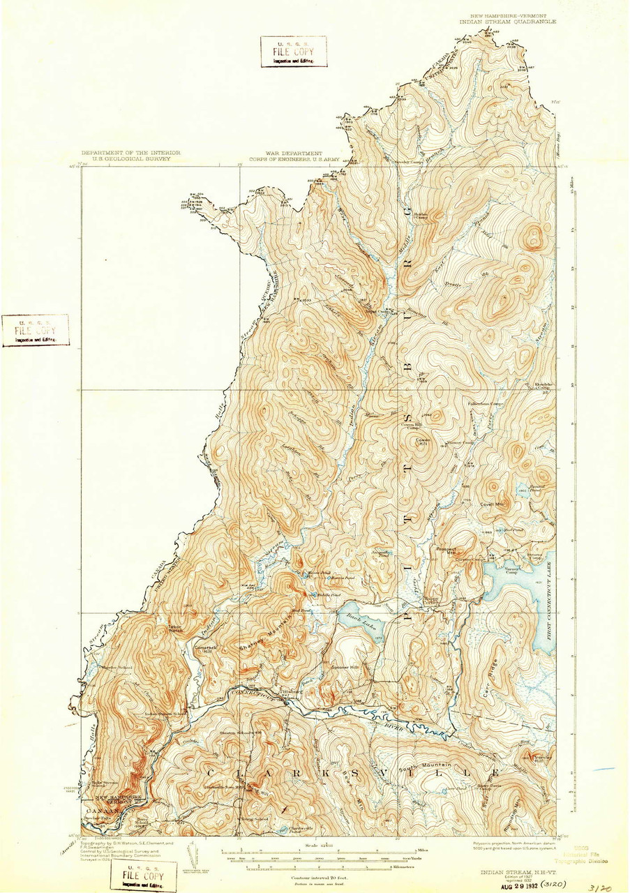 Indian Stream, New Hampshire 1927 (1932) USGS Old Topo Map Reprint ...