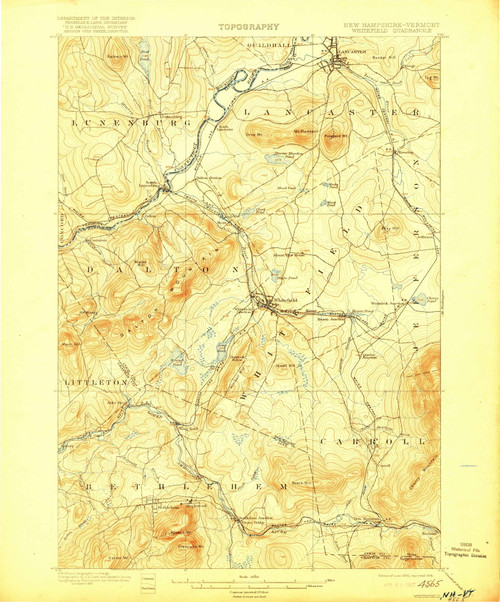Whitefield, New Hampshire 1900 (1916) USGS Old Topo Map Reprint 15x15 ...