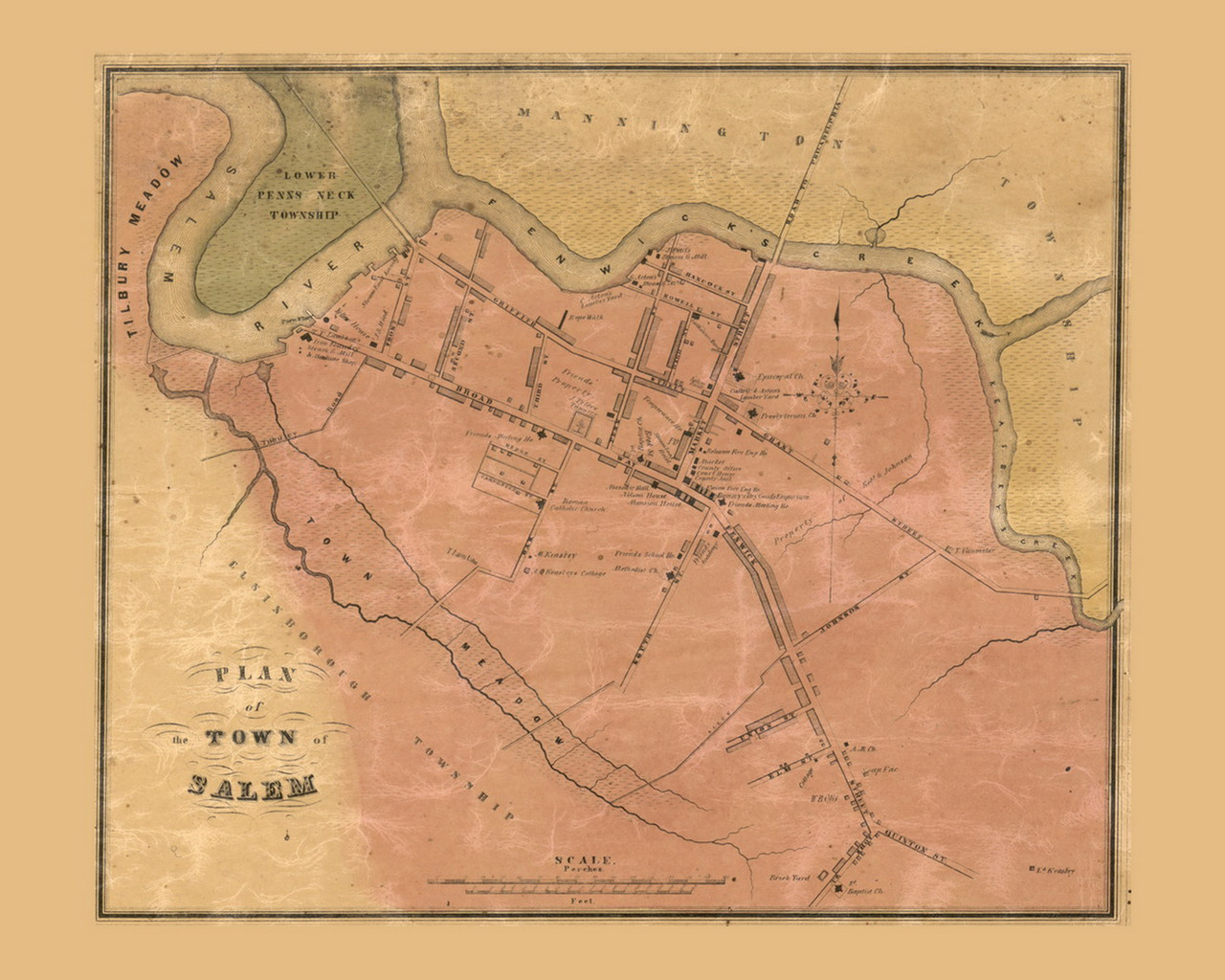 Salem Village, New Jersey 1849 Old Town Map Custom Print - Salem & Gloucester Co. - OLD MAPS