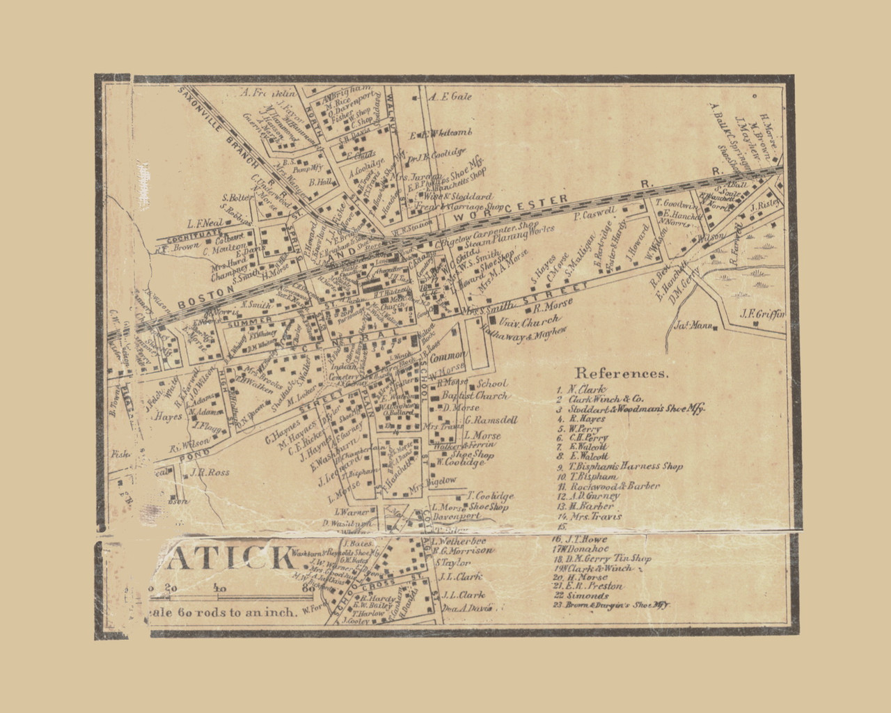 Natick Natick Massachusetts 1856 Old Town Map Custom Print Middlesex Co Old Maps
