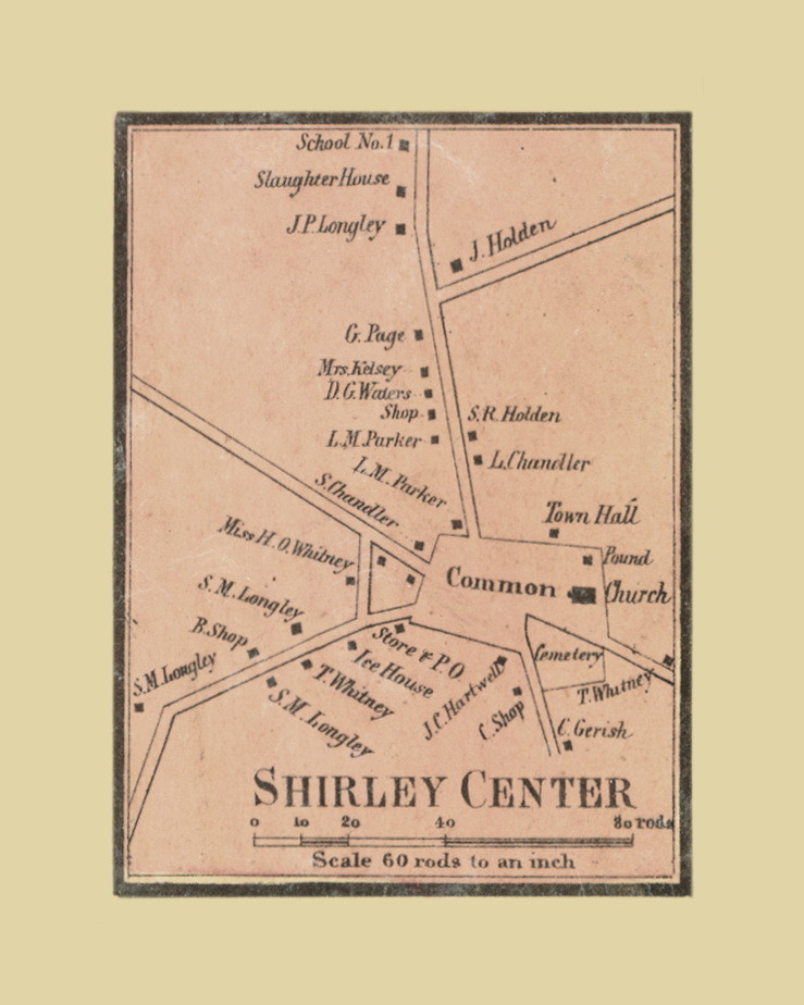 Shirley Center, Shirley Massachusetts 1856 Old Town Map Custom Print ...