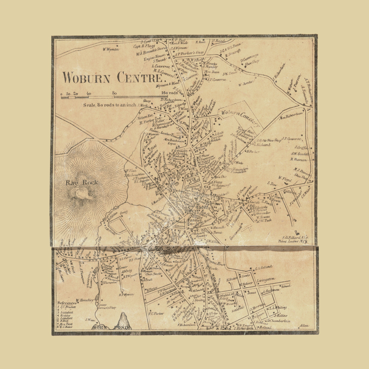 Woburn Centre, Woburn Massachusetts 1856 Old Town Map Custom Print ...