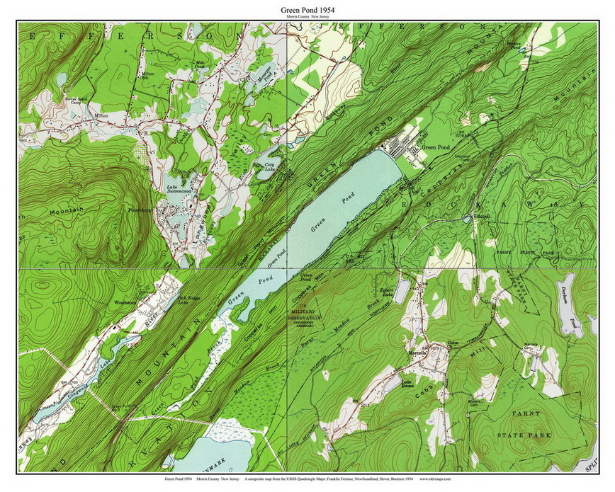 Green Pond Morris Co 1954 - Custom USGS Old Topo Map - New Jersey - OLD ...