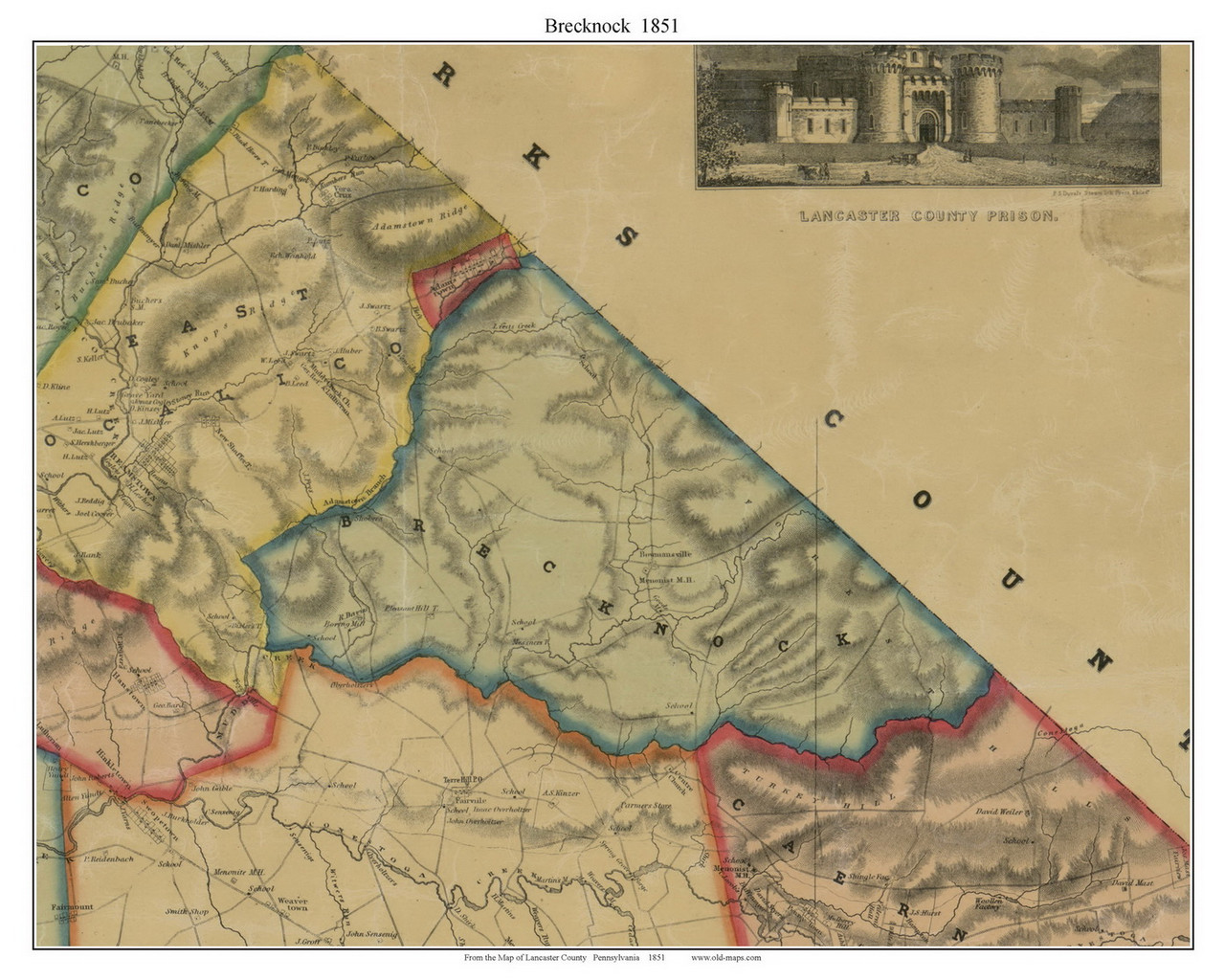 Brecknock Township, Pennsylvania 1851 Old Town Map Custom Print ...