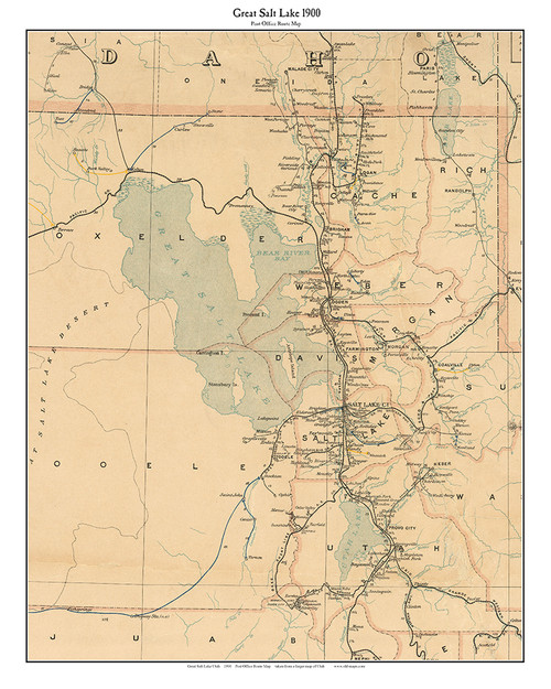 Great Salt Lake 1900 Post Office Route Map - Old Map Custom Print ...