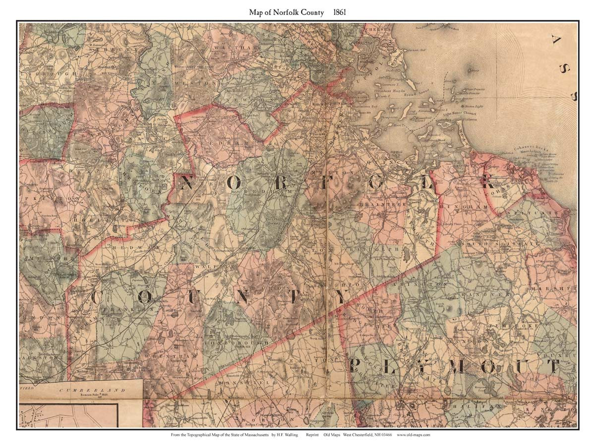 Norfolk County Massachusetts 1861 Old Map Custom Print - H.F. Walling ...