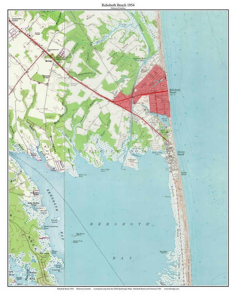 Rehoboth Beach 1954 - Custom USGS Old Topo Map - Delaware - OLD MAPS