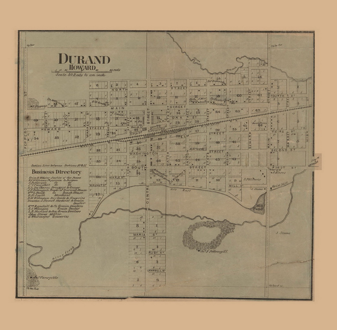 Durand Village Howard, Illinois 1859 Old Town Map Custom Print ...