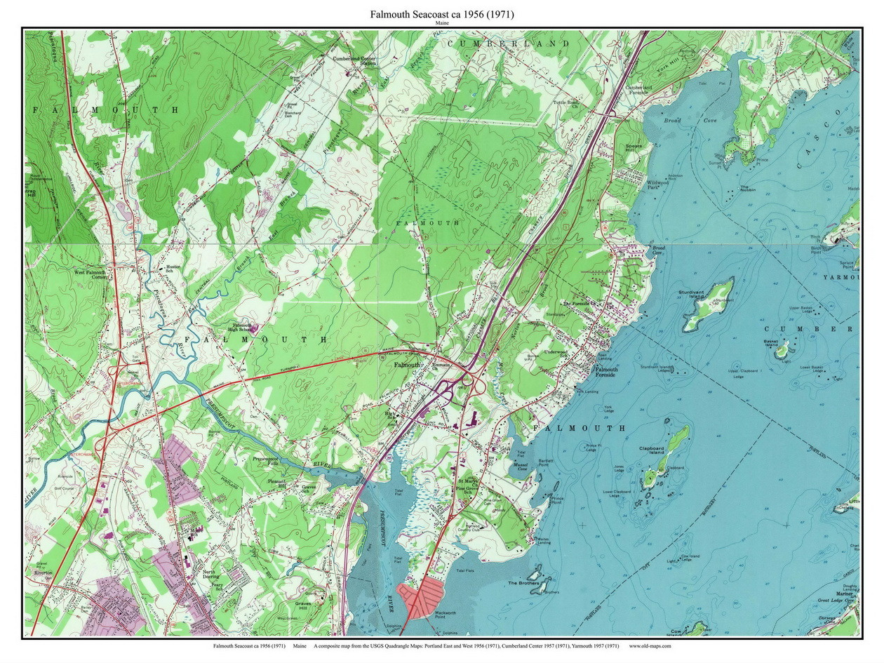 Falmouth Seacoast 1956 (1971) - Custom USGS Old Topo Map - Maine - OLD MAPS