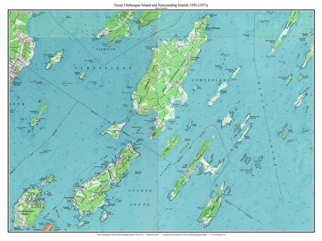 Great Chebeague Island 1956 (1971) - Custom USGS Old Topo Map - Maine ...