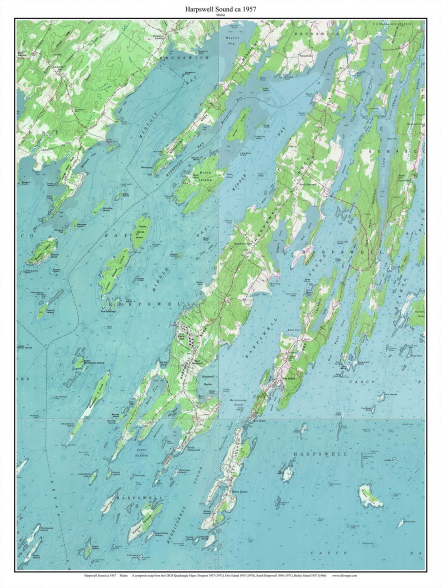 Harpswell Sound 1957 - Custom USGS Old Topo Map - Maine - OLD MAPS