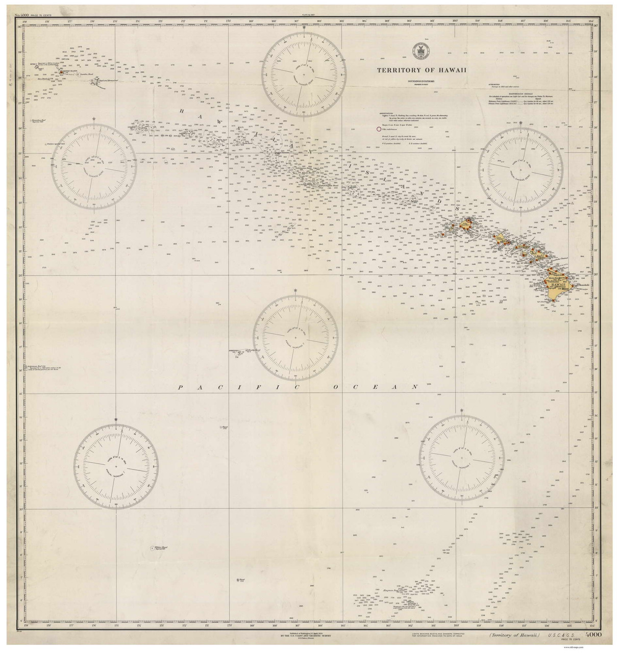 Hawaiian Islands 1934 Nautical Chart - Hawaiian Islands 4000 - 540 ...