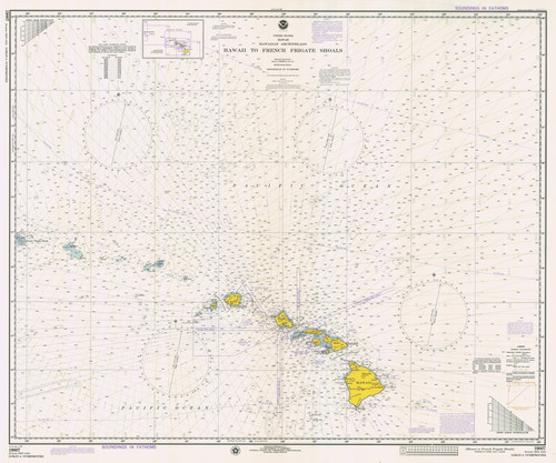 Hawaii to French Frigate Shoals 1974 Nautical Chart - Hawaiian Islands ...
