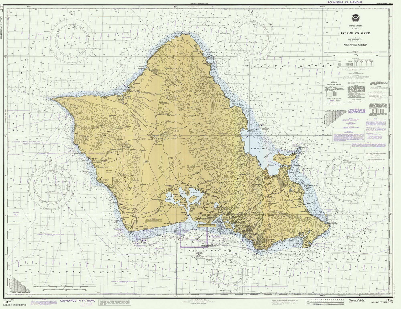 Island of Oahu 1983 Nautical Chart - Hawaiian Islands 4110 - 19357 ...