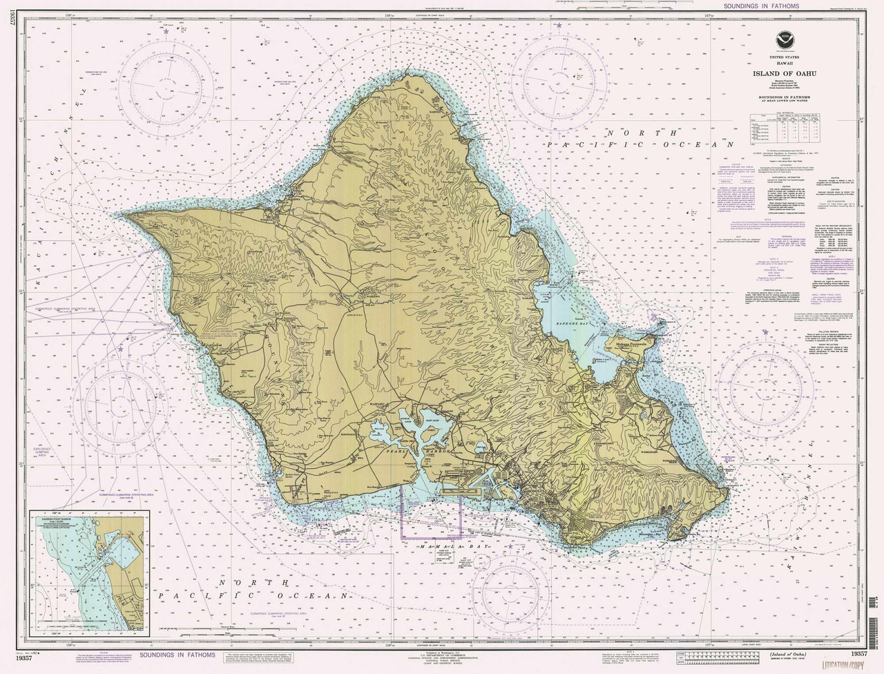 Island of Oahu 1992 Nautical Chart - Hawaiian Islands 4110 - 19357 ...