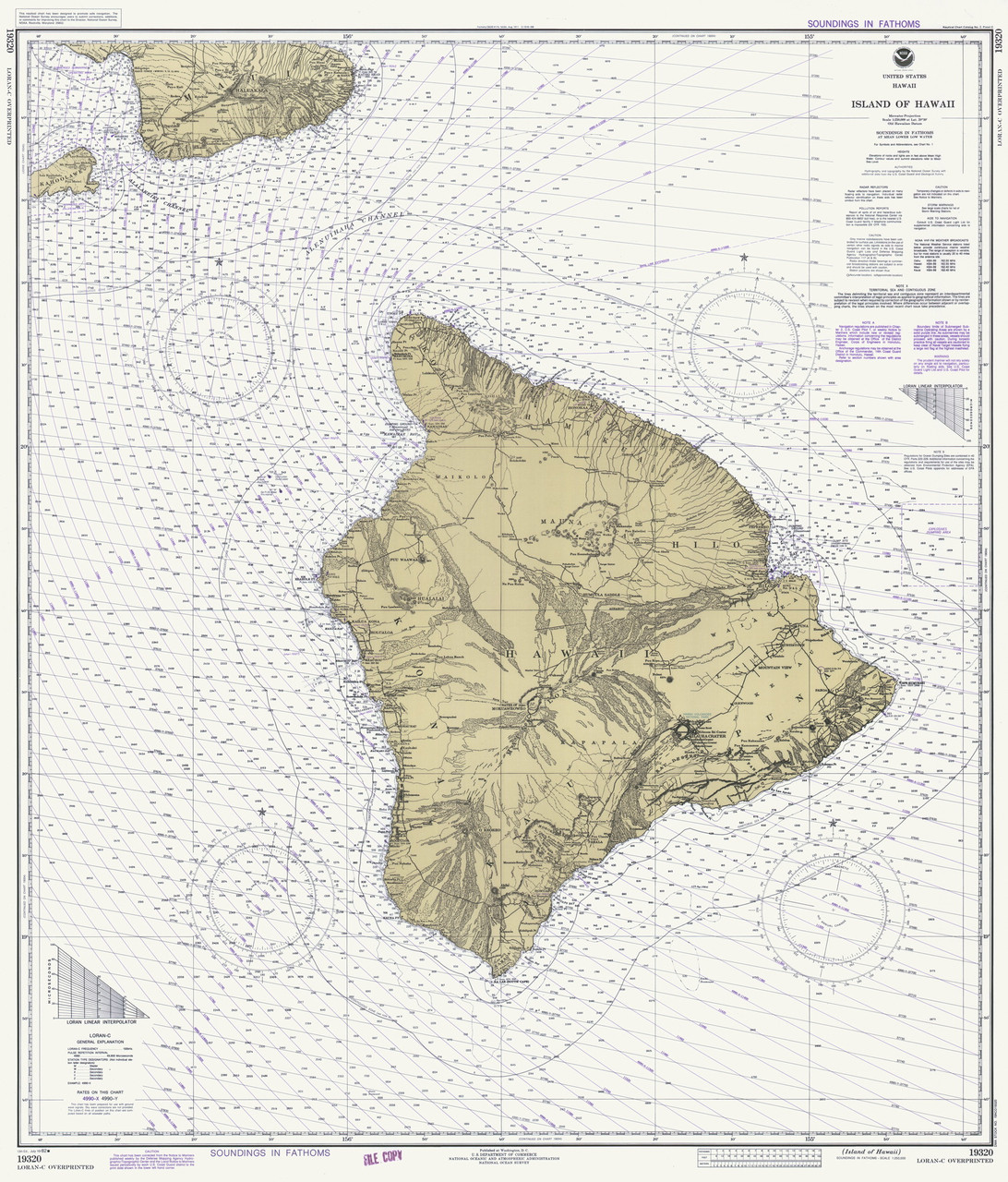 Island of Hawaii 1982 Nautical Chart - Hawaiian Islands 4115 - 19320 ...
