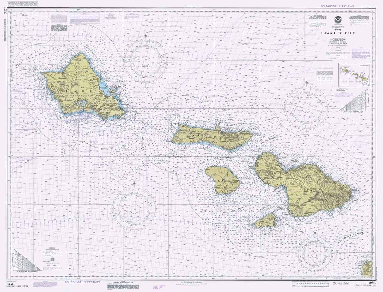 Hawaii to Oahu 1983 Nautical Chart - Hawaiian Islands 4116 - 19340 ...