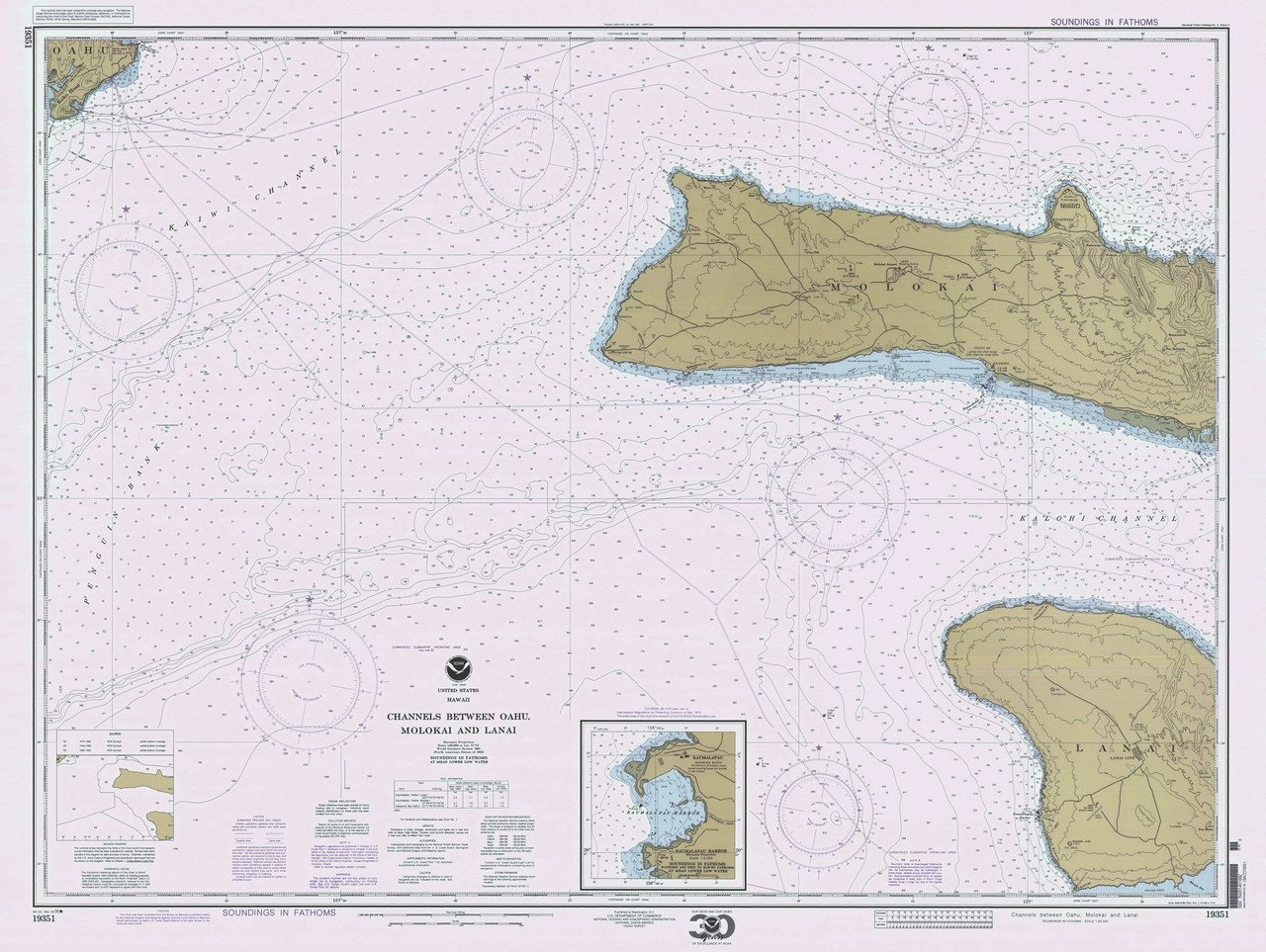 Channels Between Oahu, Molokai and Lanai 2000 Nautical Chart - Hawaiian ...