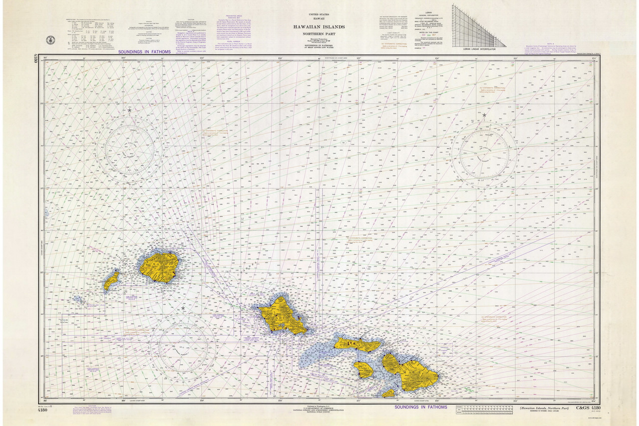 Hawaiian Islands Northern Part 1972 Nautical Chart - Hawaiian Islands ...