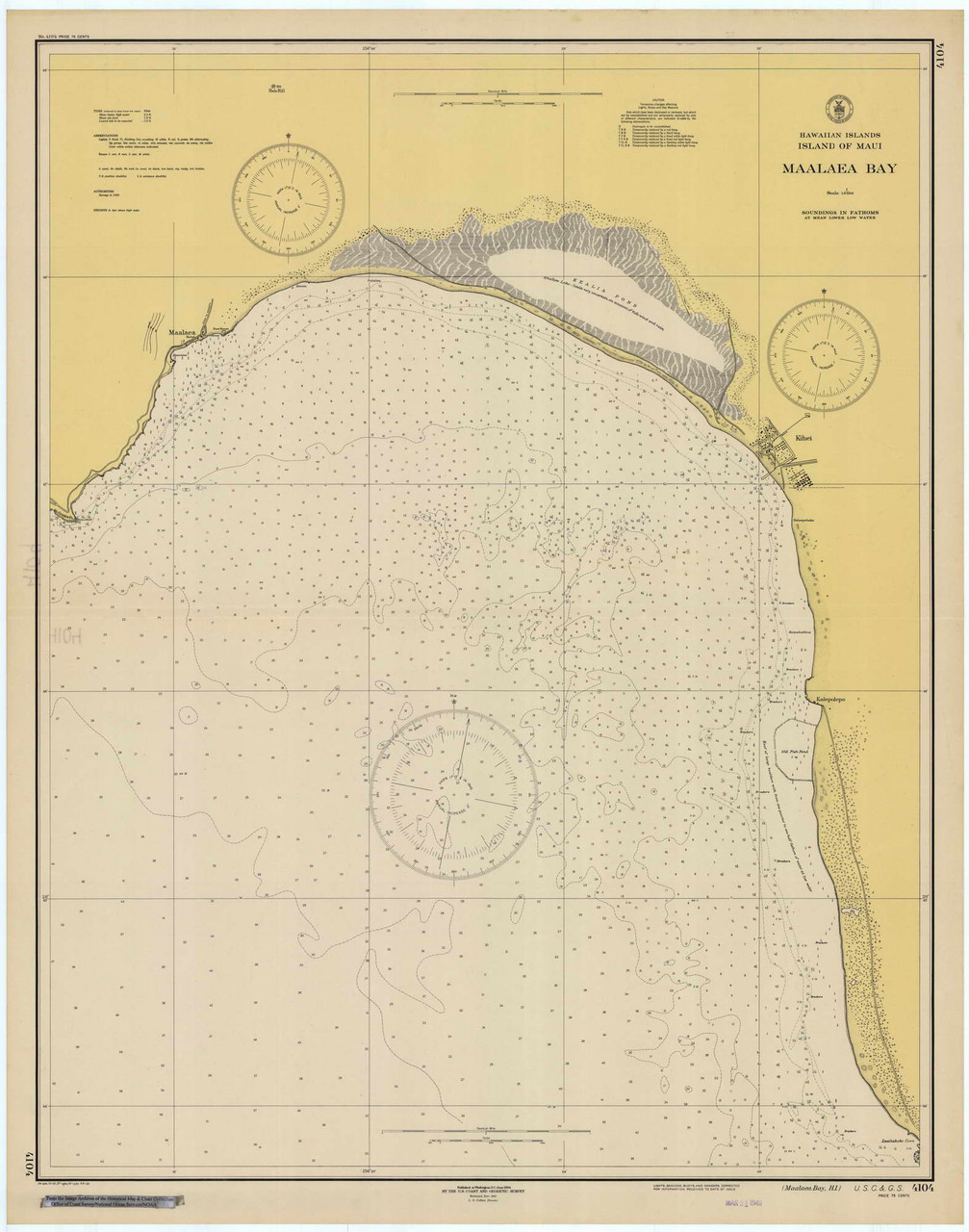Maalaea Bay 1934 Hawaii Harbor Chart 4104 - 19350 3 Maui - OLD MAPS