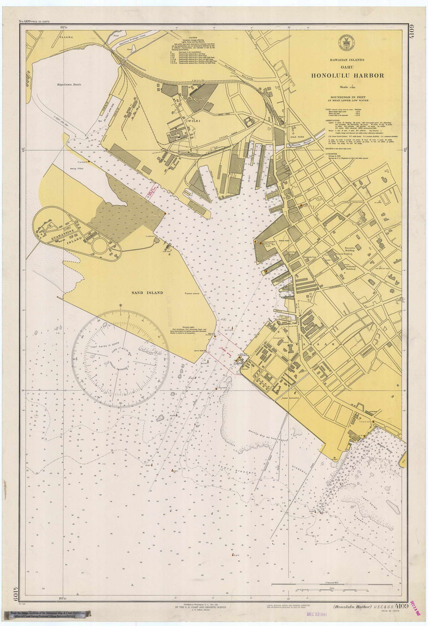 Honolulu 1941 Hawaii Harbor Chart 4109 - 19367 6 Oahu - OLD MAPS