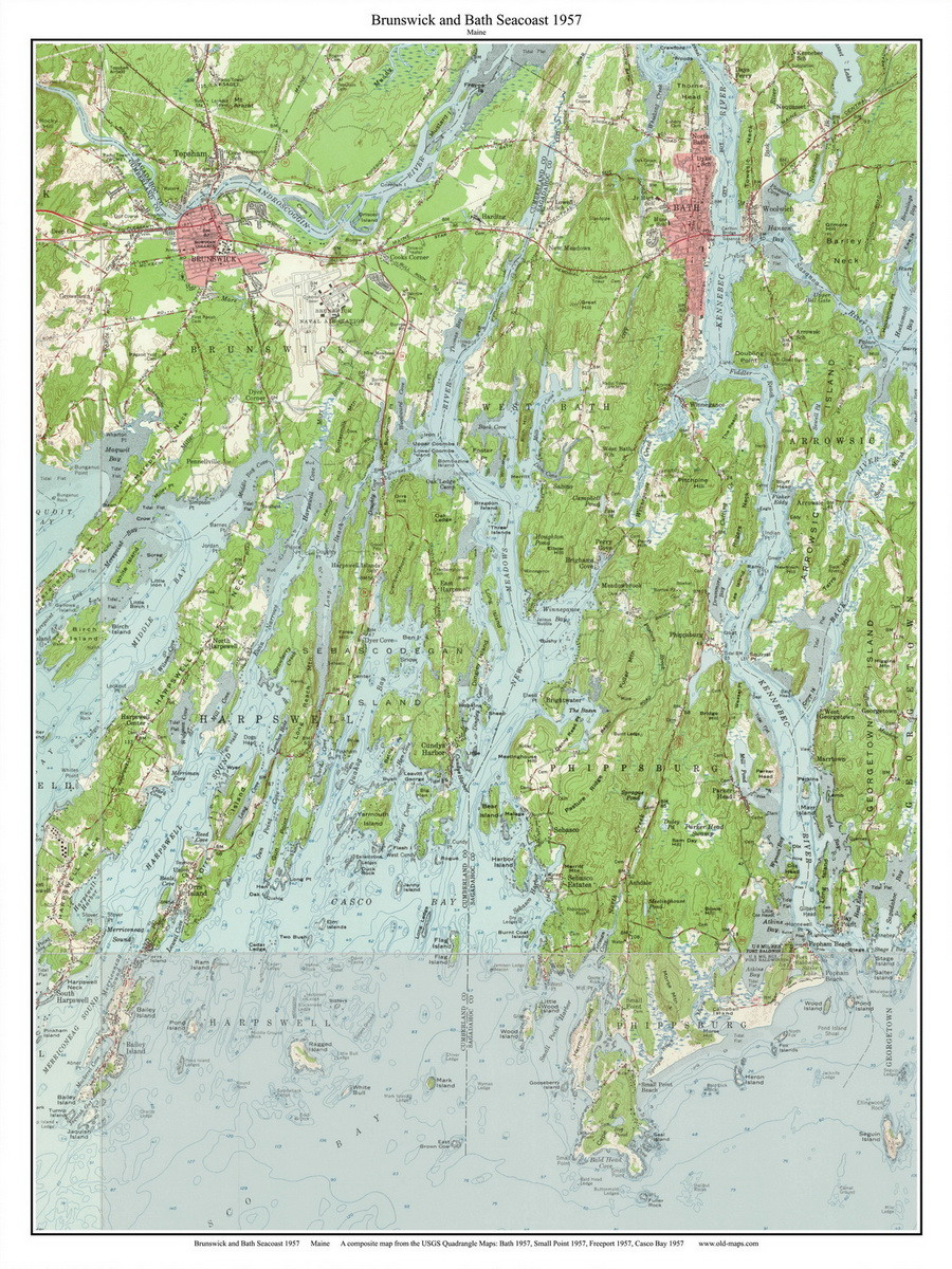 Brunswick and Bath 1957 - Custom USGS Old Topo Map - Maine - OLD MAPS