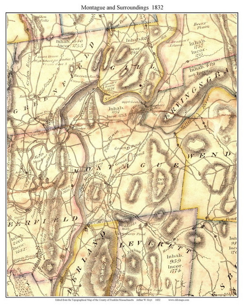 Montague, Massachusetts 1832 Old Town Map Custom Print - Franklin Co ...