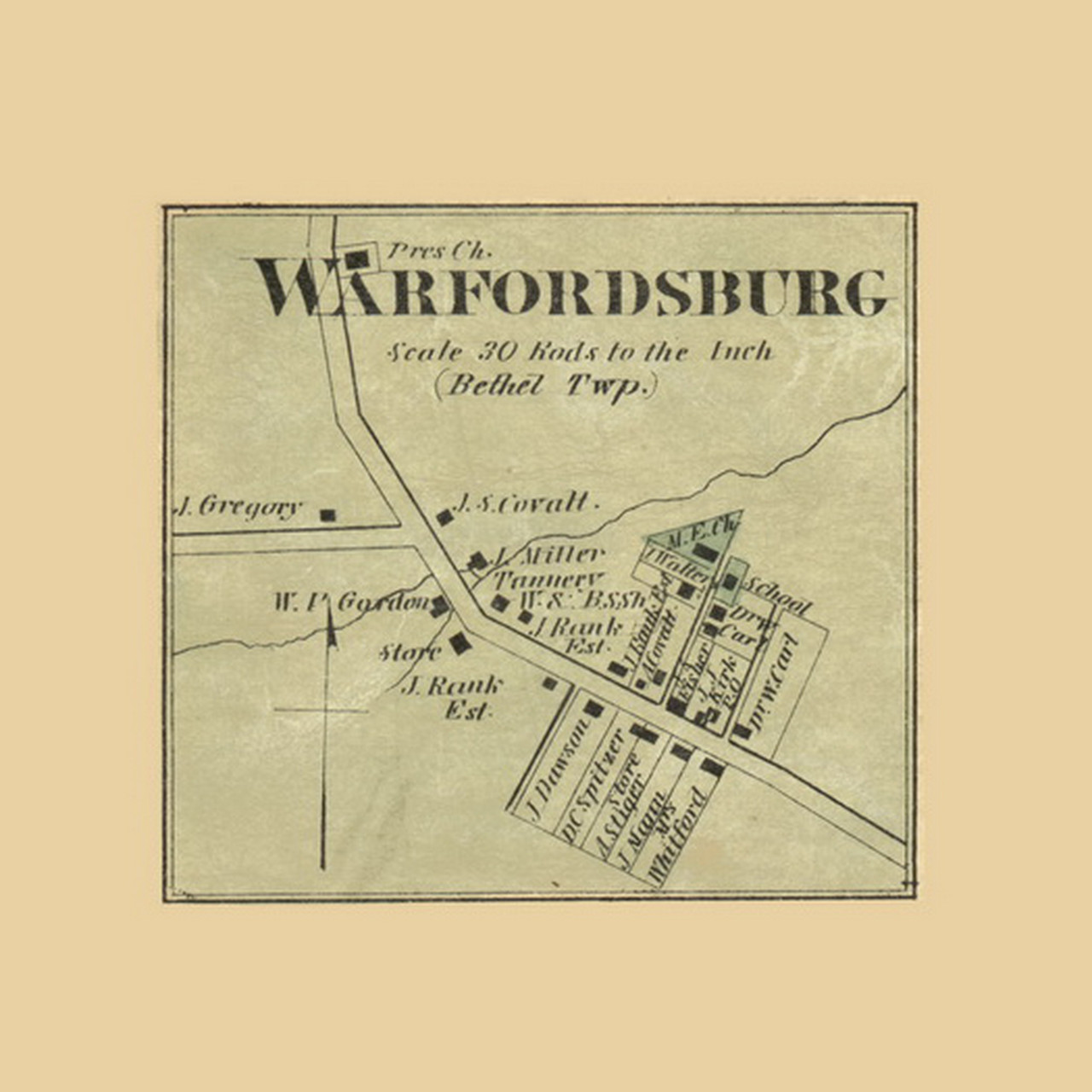 Warfordsburg Village, Bethel Township, Pennsylvania 1873 Old Town Map ...