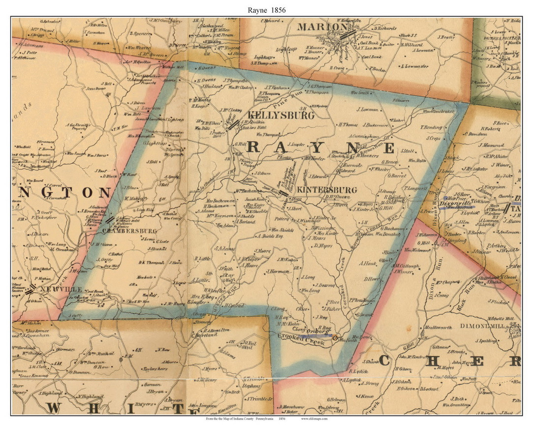 Rayne Township, Pennsylvania 1856 Old Town Map Custom Print - Indiana ...