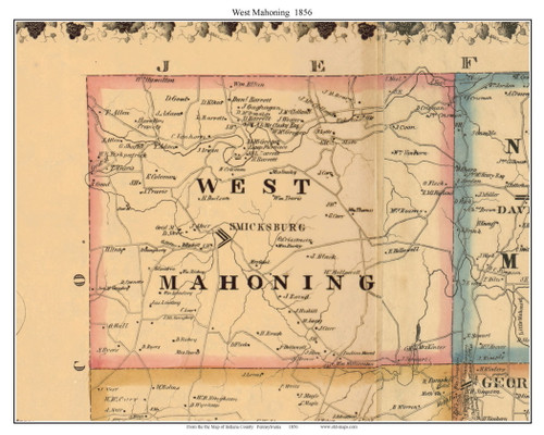 West Mahoning Township, Pennsylvania 1856 Old Town Map Custom Print ...