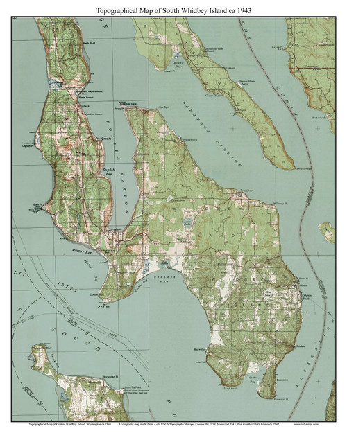 Whidbey Island South 1943 - Custom USGS Old Topo Map - Washington State ...