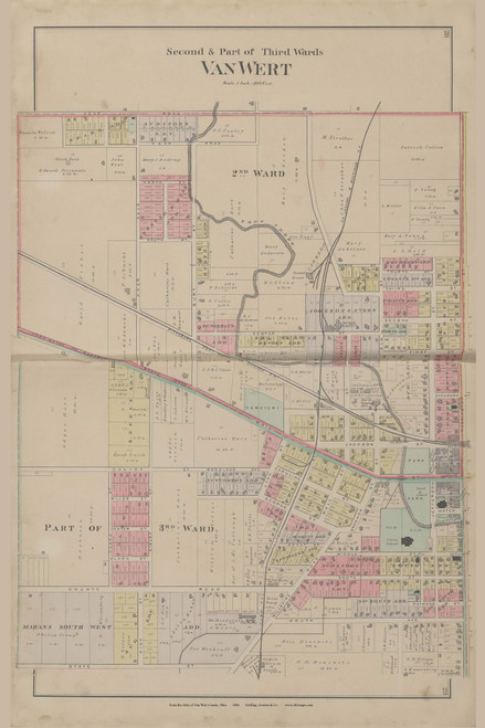Van Wert second and third wards, Ohio 1886 Old Town Map Custom Reprint ...