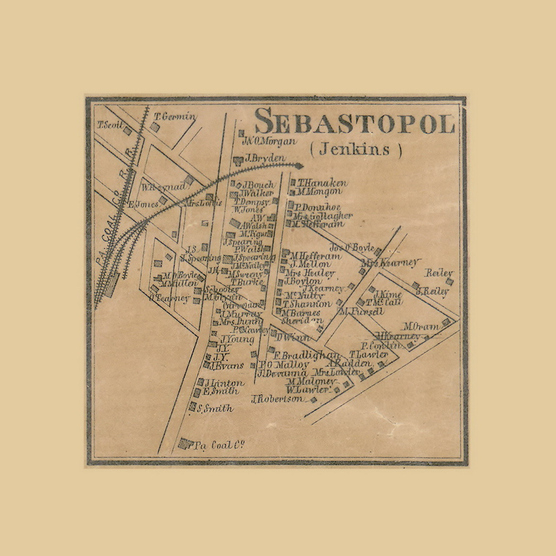 Sebastopol, Jenkins Township, Pennsylvania 1864 Old Town Map Custom ...