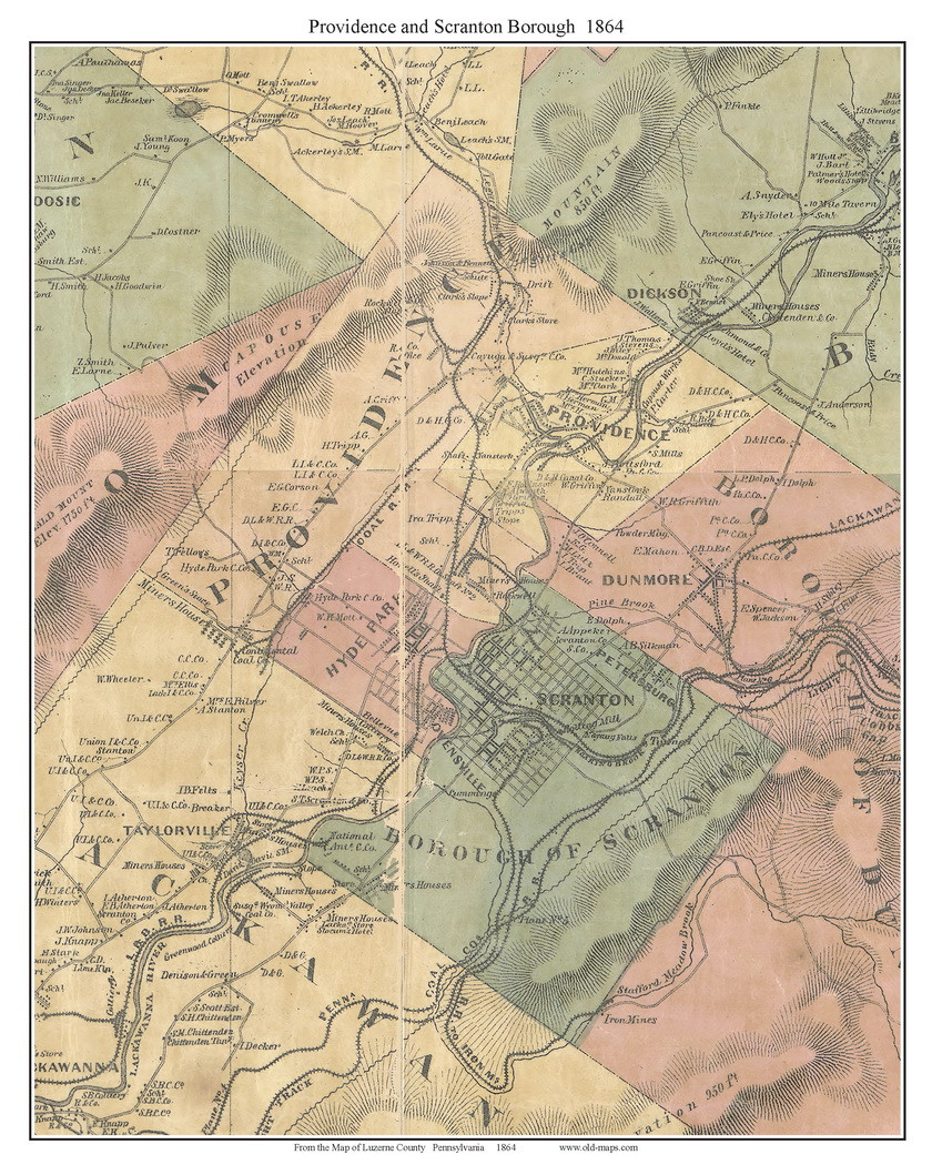 Scranton and Providence Township, Pennsylvania 1864 Old Town Map Custom ...