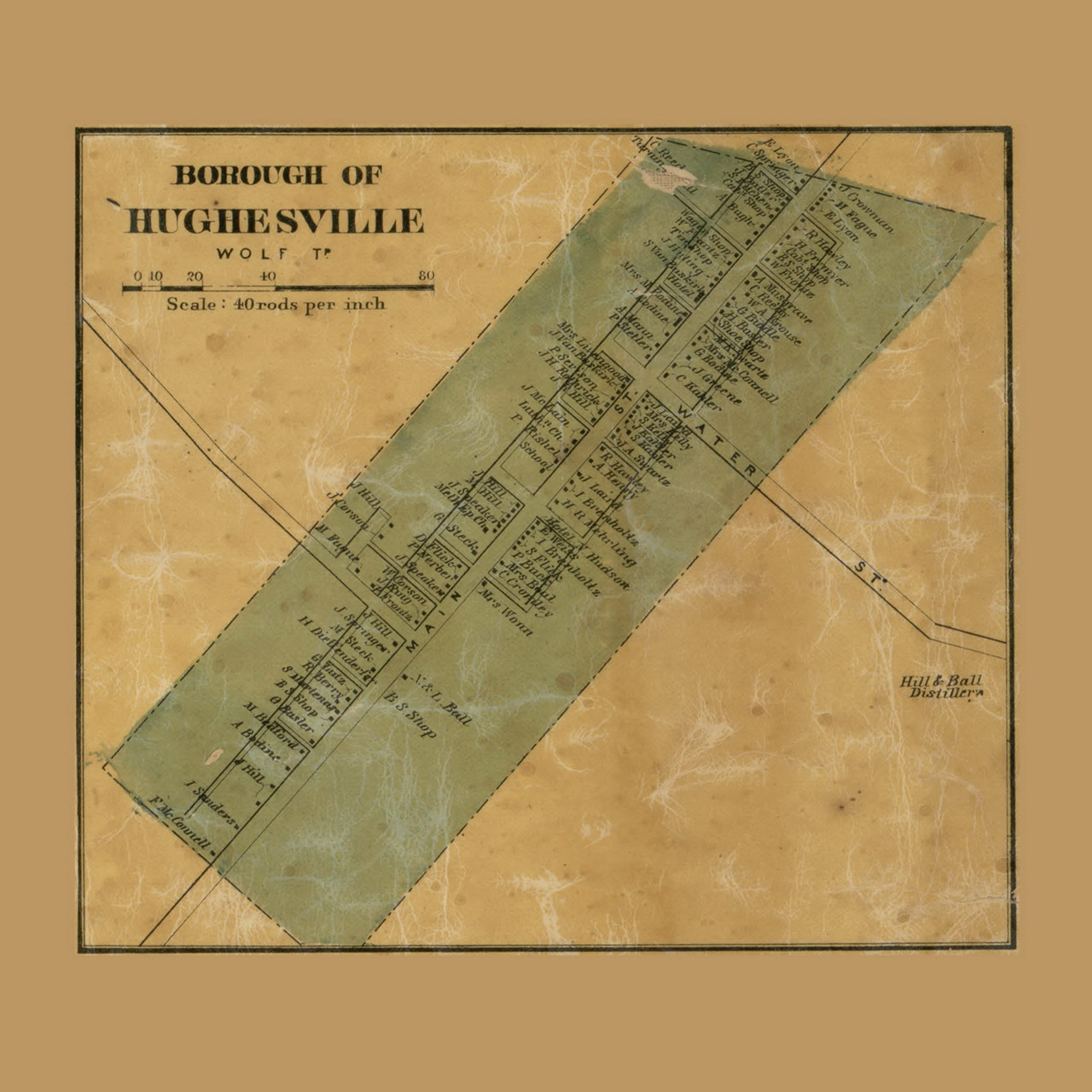 Hughesville Borough, Pennsylvania 1861 Old Town Map Custom Print ...