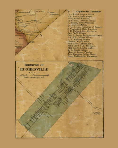 Hughesville Borough with Directory, Pennsylvania 1861 Old Town Map ...