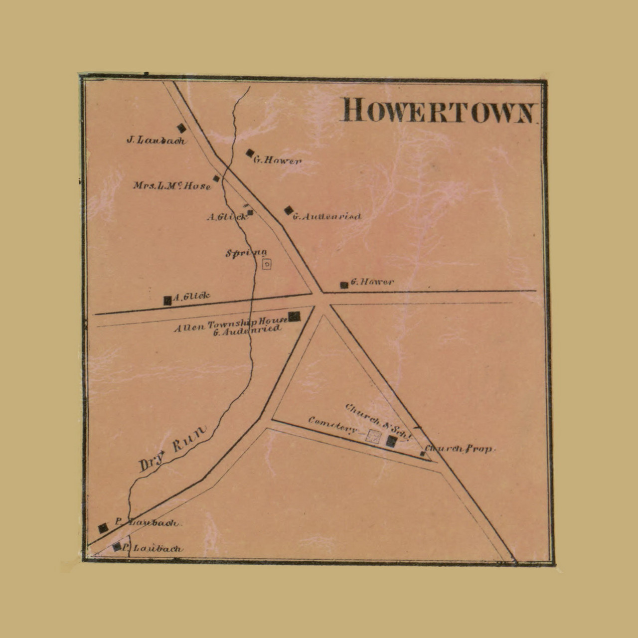 Howertown Village, Allen Township, Pennsylvania 1860 Old Town Map ...
