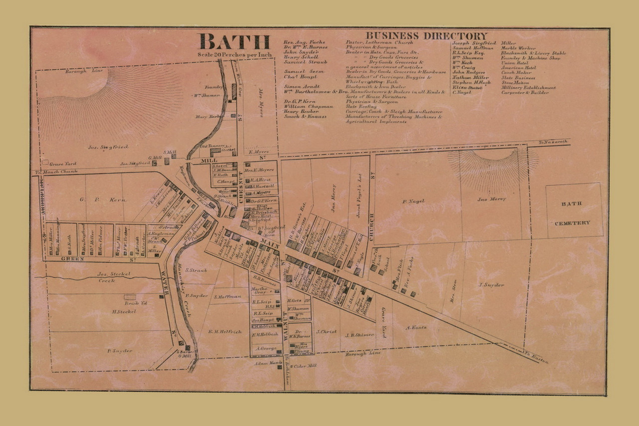Bath Village, East Allen Township, Pennsylvania 1860 Old Town Map ...