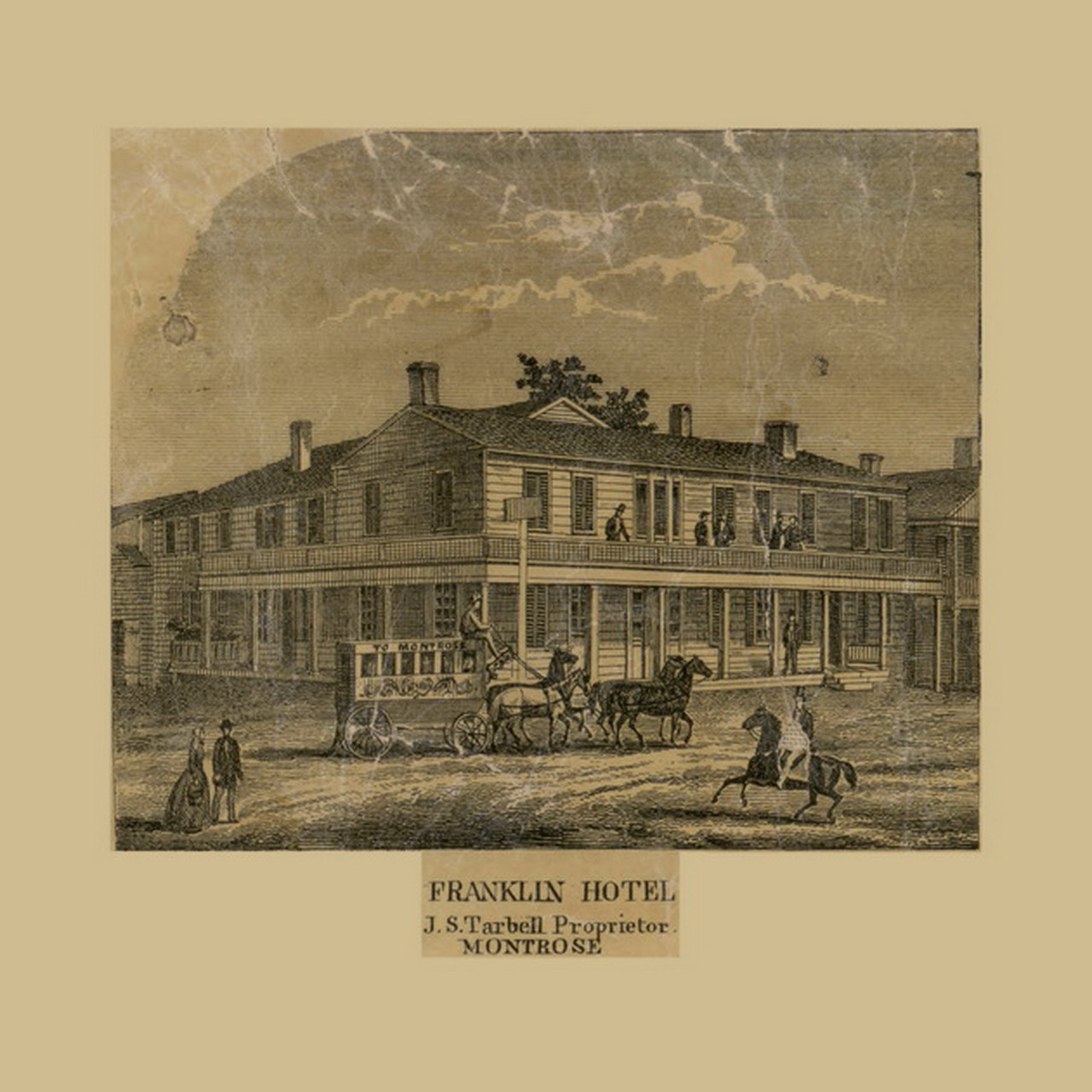 Franklin Hotel in Montrose Township, Pennsylvania 1858 Old Town Map ...
